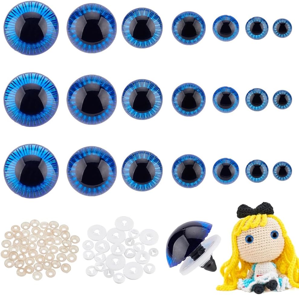 56Pcs Blue Plastic Safety Eyes 7 Styles Craft Eyes with Washers Safety ...