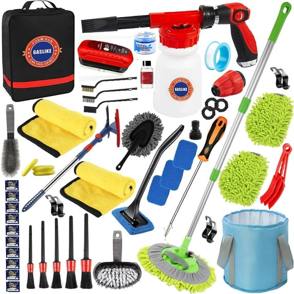 56Pcs Car Wash Cleaning Kit with Foam Gun, Car Wash Brush with Long ...