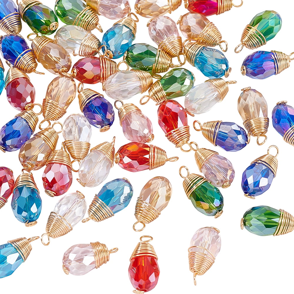 56Pcs Electroplate Glass Pendants AB Color Plated with Copper Wire ...