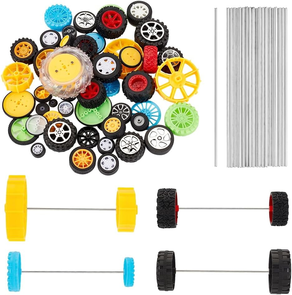 56Pcs Plastic Wheels with 28Pcs 3.9 Inch Long Car Axles 1.8mm Hole Model Car Replacement Wheels ...