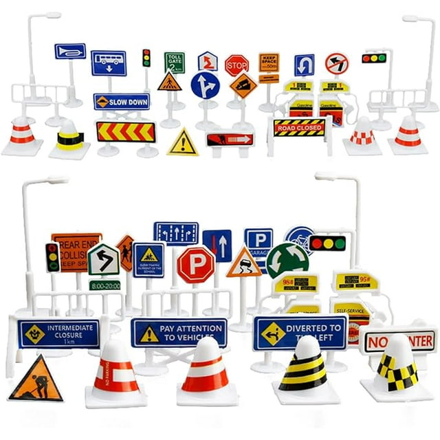 56Pcs Traffic Road Signs Playset Street Signs, Traffic Lights Mini ...