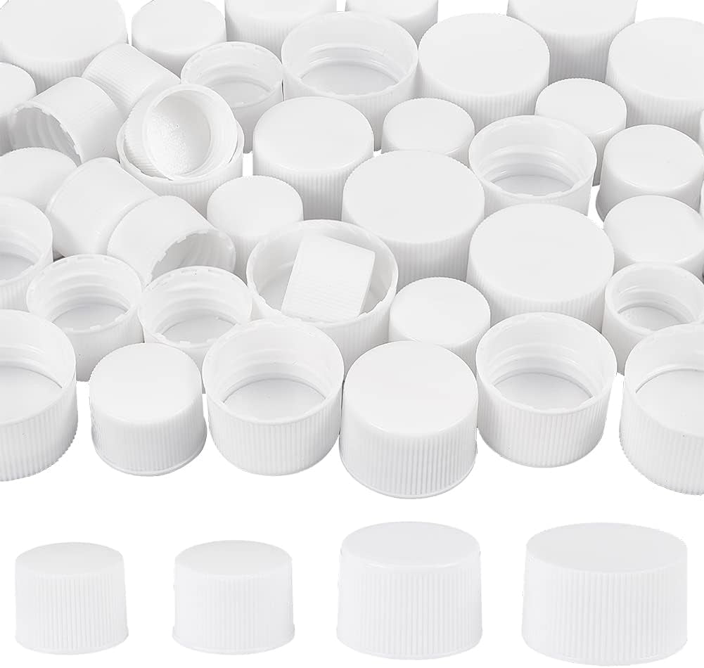 56Pcs White Plastic Screw Caps with Foam Liner 4 Style 18mm/24mm/28mm ...