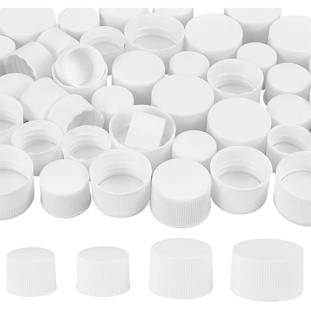 56Pcs White Plastic Screw Caps with Foam Liner 4 Style 18mm/24mm/28mm ...