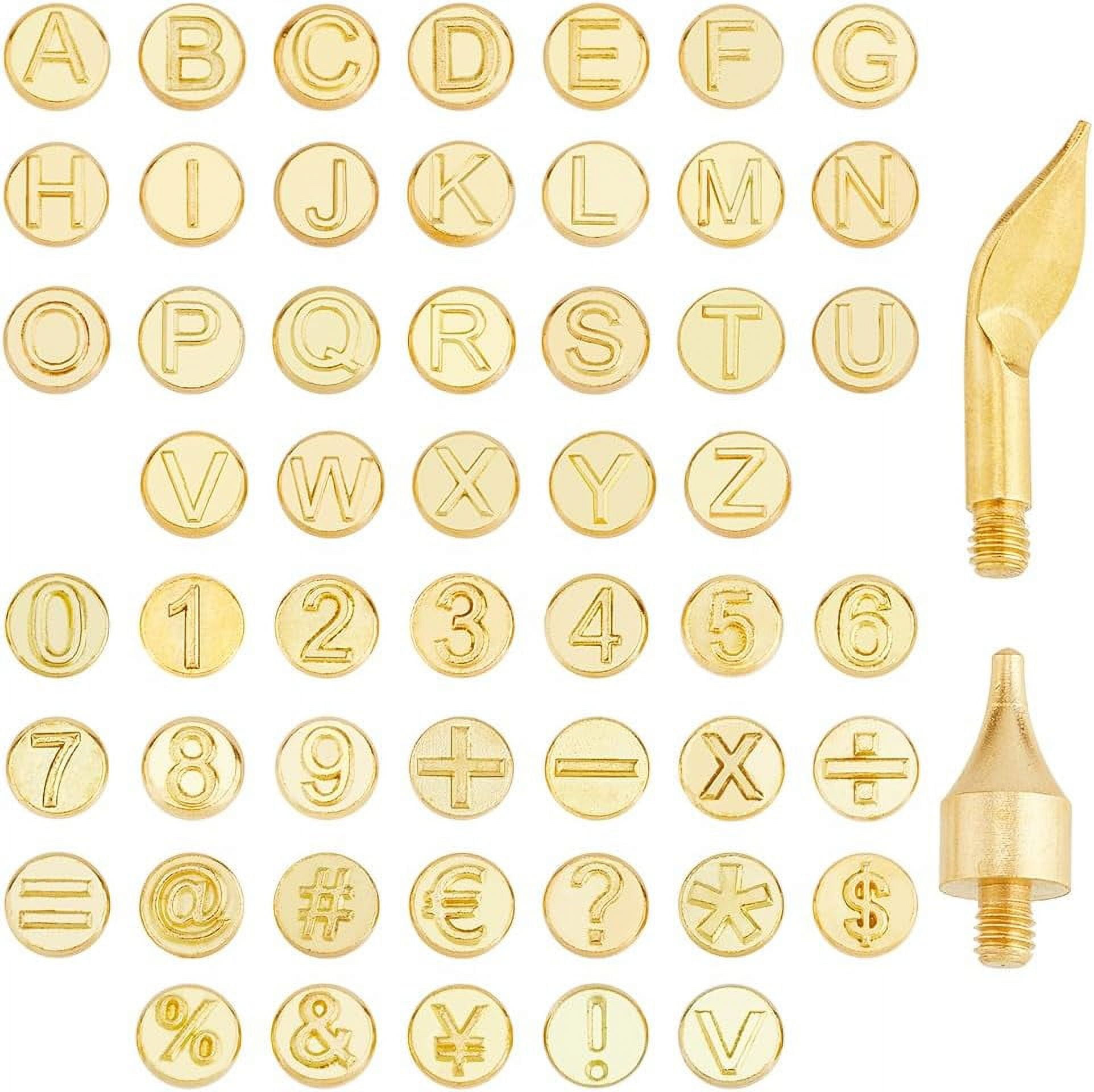 56Pcs Wood Burning Tip Number Letter Pattern Carving Tool Golden Brass ...