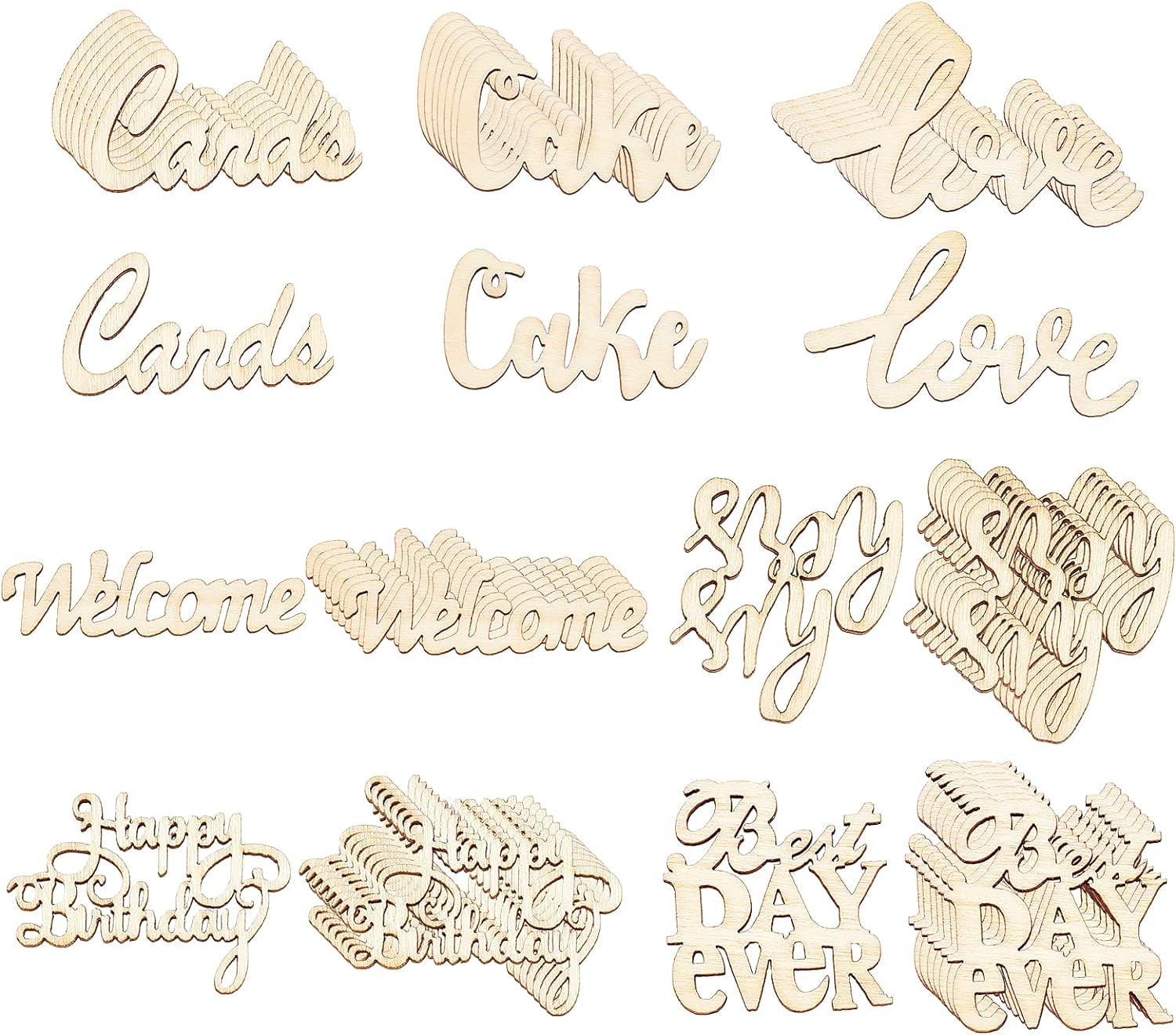 56Pcs Wooden Word Cutouts Mixed Shapes Undyed Natural Wood Cabochons ...