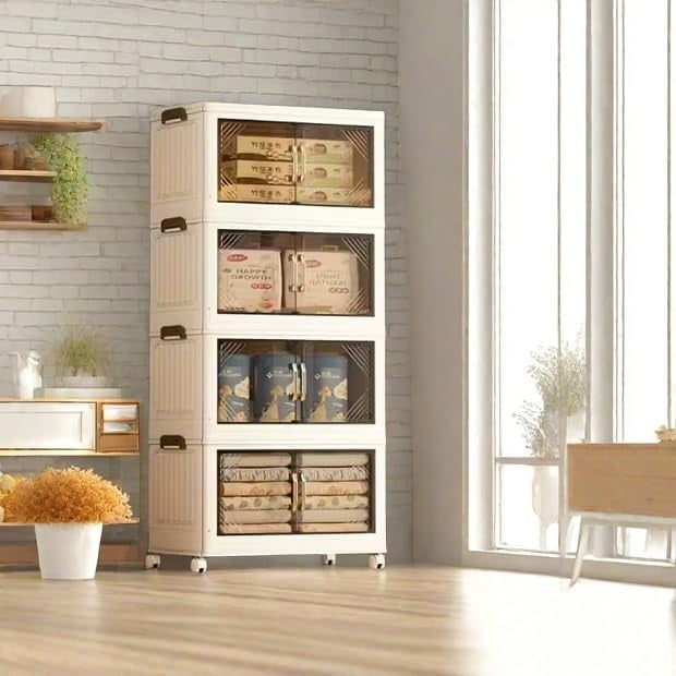 56QT Plastic Storage Bins Organizer 4 Tier, Stackable Bins for Storage ...