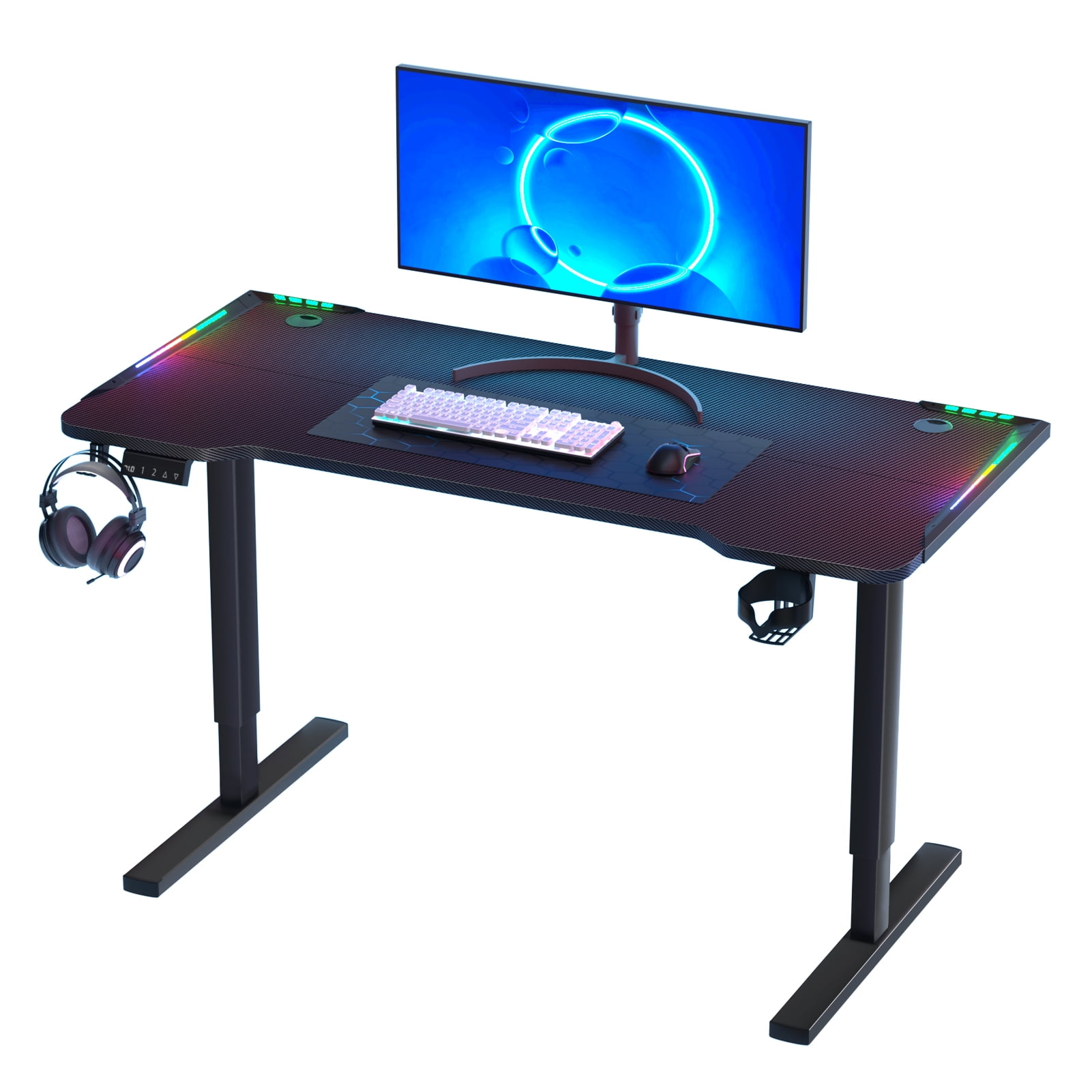 56in Gaming Desk, 3 Levels Electric Lift Standing Desk, Ergonomic ...