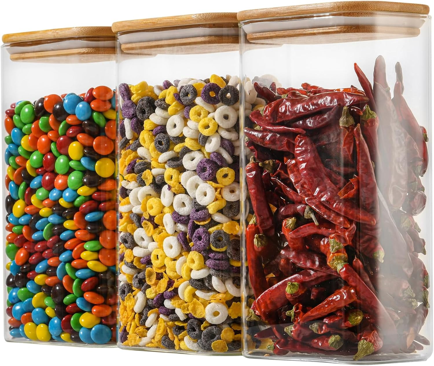 56oz Rectangle Airtight Glass Storage Containers with Bamboo Lids (Set ...