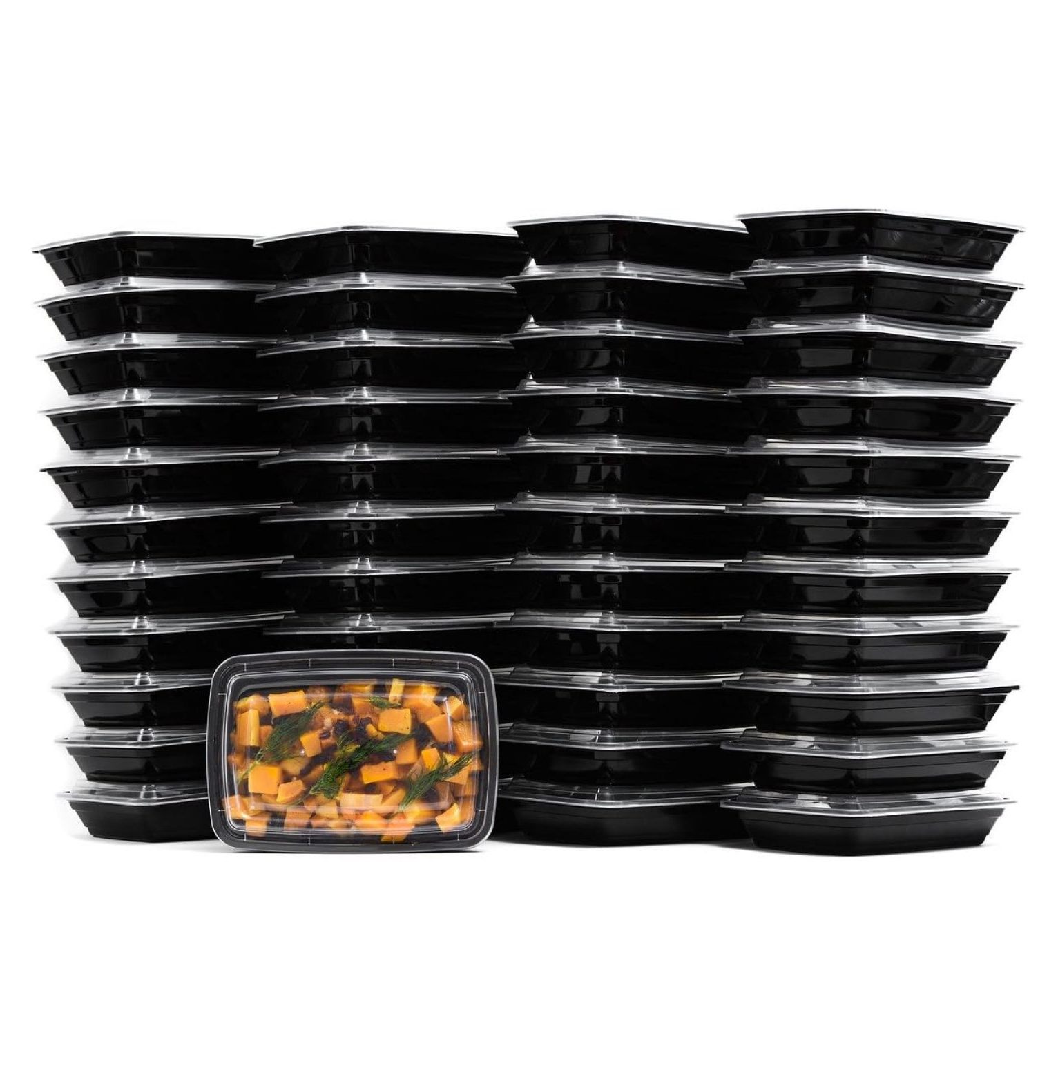 56oz Rectangular Microwavable Black Plastic Meal Prep Containers with ...