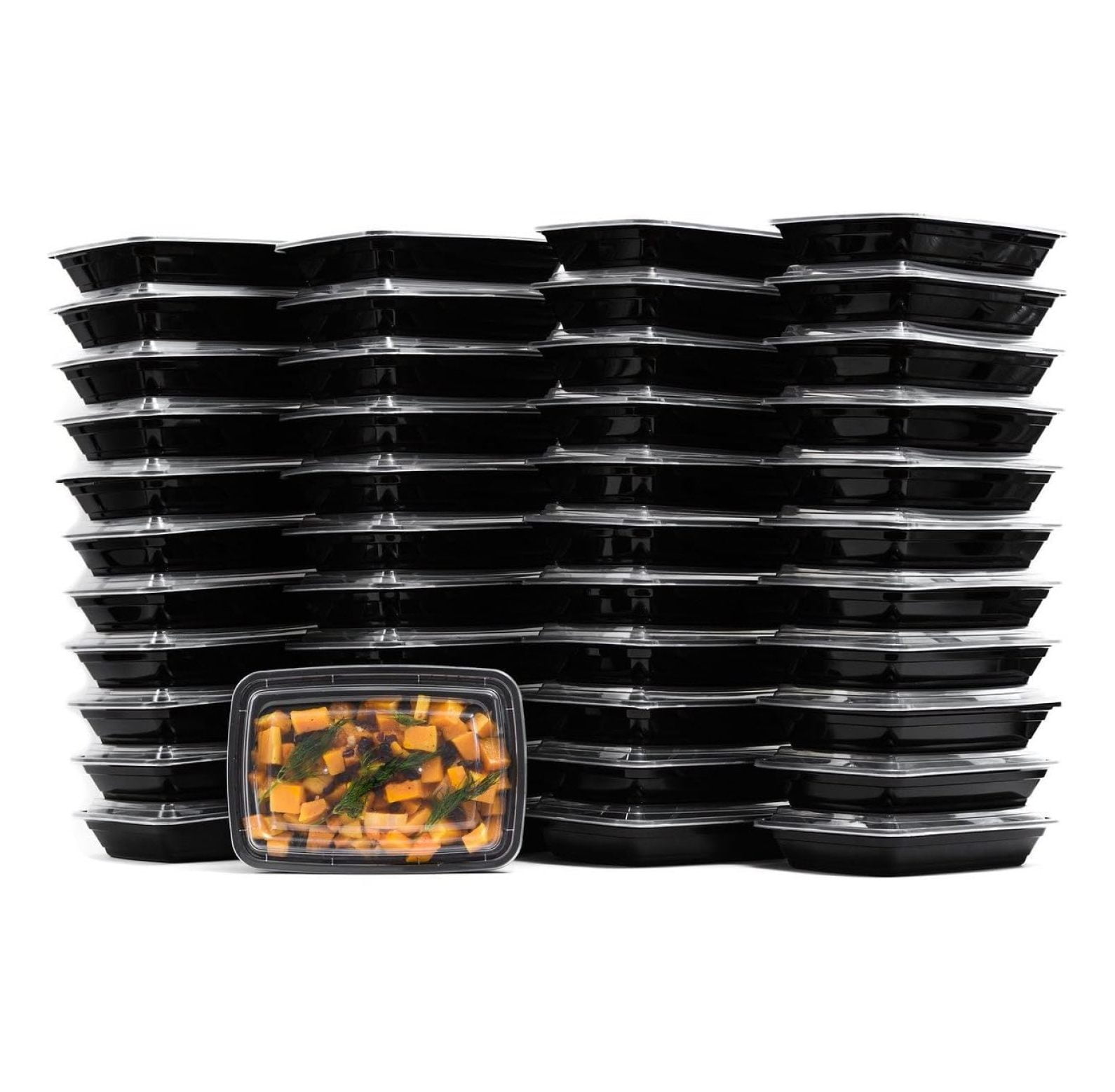 56oz Rectangular Microwavable Black Plastic Meal Prep Containers with ...