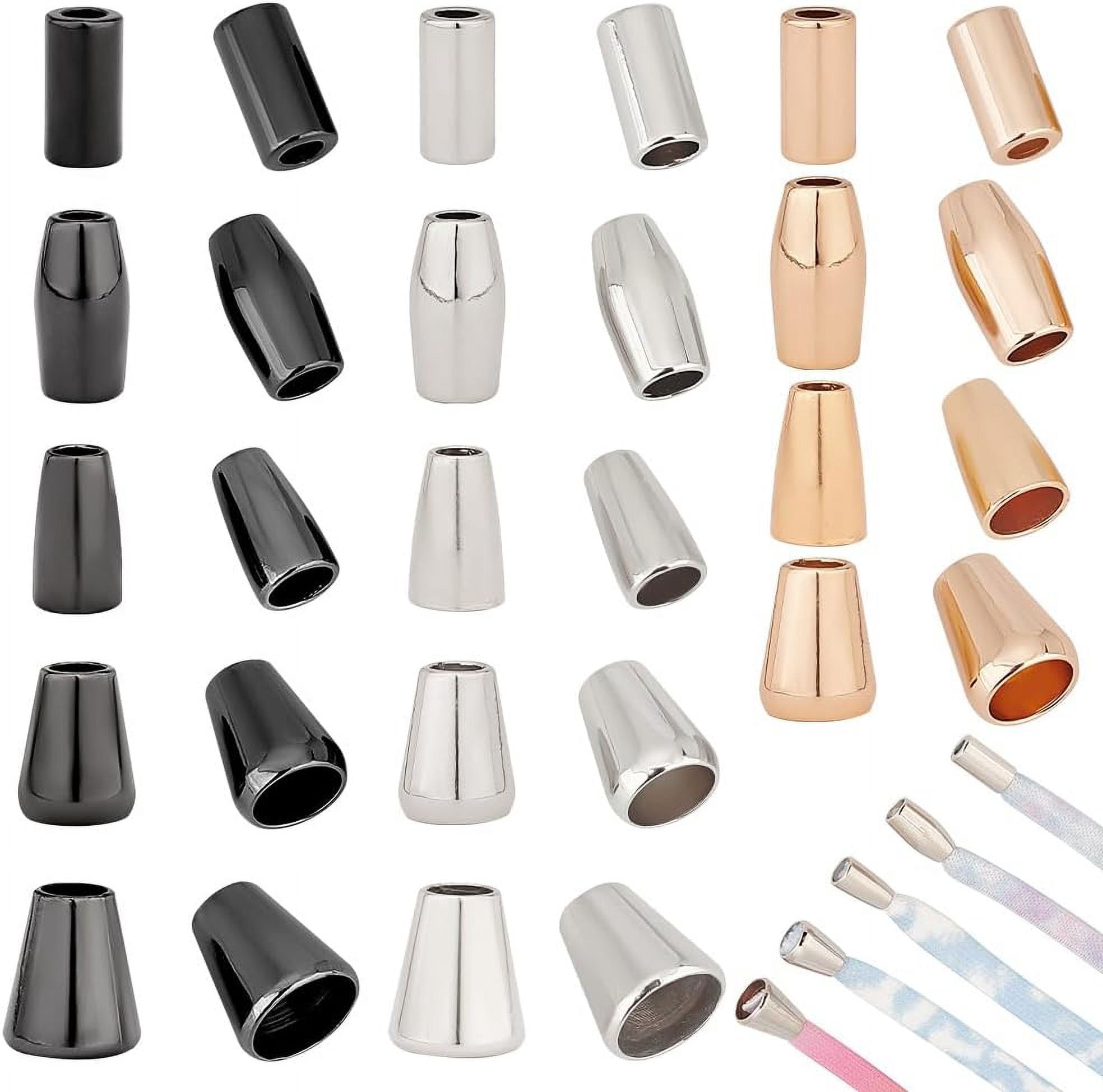 56pcs 5 Sizes 3 Colors Cord Ends Lock Bell Stopper Round Tube Rope End ...