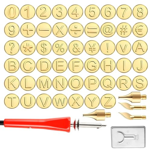 56pcs DIY Wood Leather Burning Set,26 Letters Copper Mold,Copper Letter ...