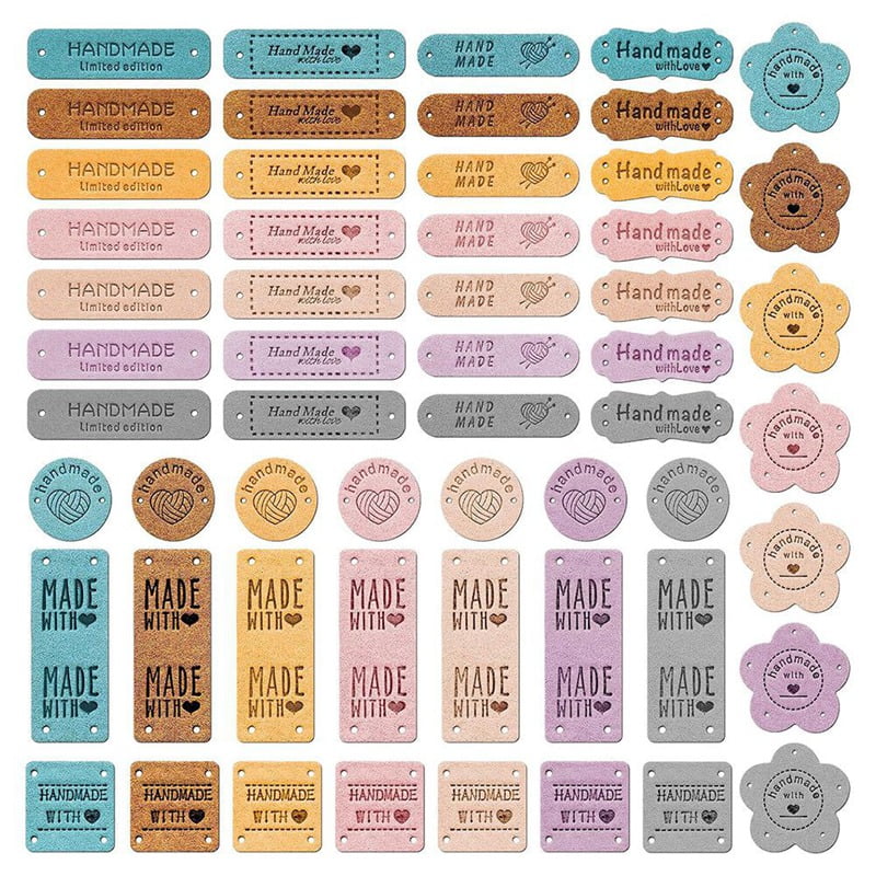56pcs Handmade Leather Labels,Handmade Labels for Crochet,Colorful ...