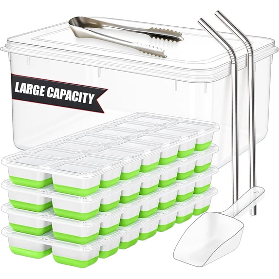 56pcs Ice Cube Tray with Lid and Bin – Stackable 4 Trays Plastic ...