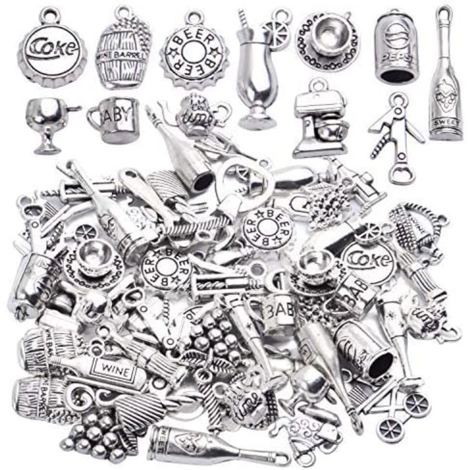 56pcs Silver Wine Bottle Charm Pendants Alloy Cup Glass Opener Grape Wine Charms Jewelry Making ...