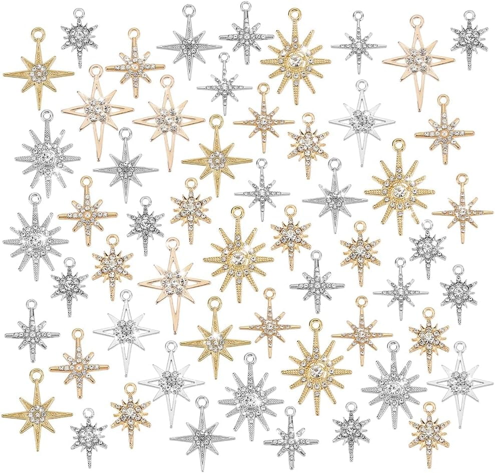 56pcs Star Charms 7 Styles Cubic Zirconia Charms Golden Pave Charms ...