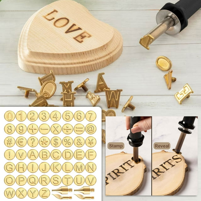 56pcs Wood Burning / Carving Set, Letter Soldering Iron DIY Tools, Alphabet Number Template For ...