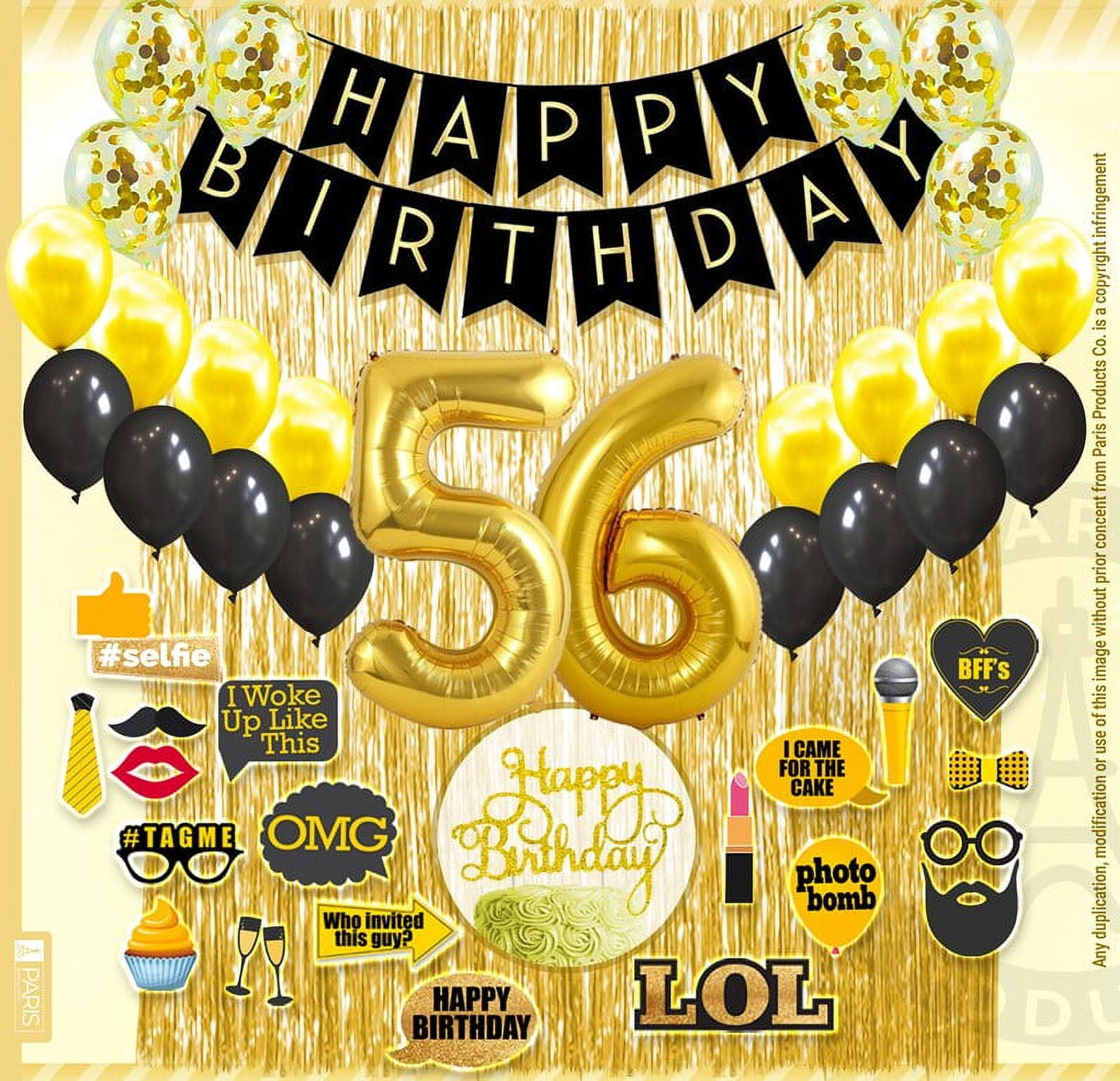 56th Birthday Decoration Black and Gold for Boy & Girl, 56th Cake ...