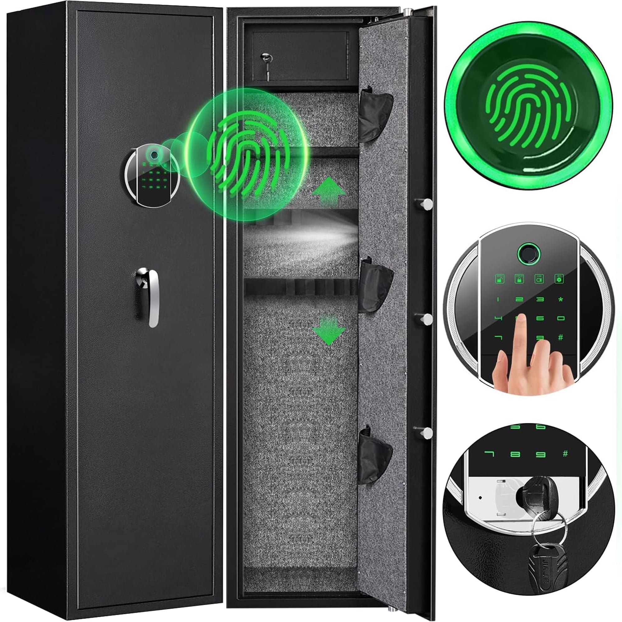 Riflevault Biometric Fingerprint Gun Safe, Quick Access 5-8 Gun Cabinet ...