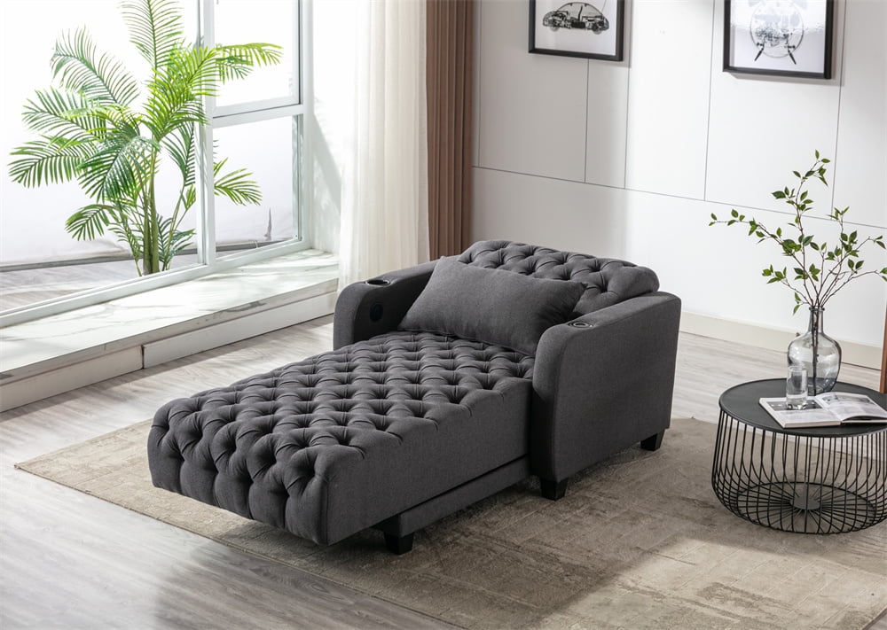57.09" Convertible Sleeper Sofa Bed, Modern Linen Upholstered Leisure ...