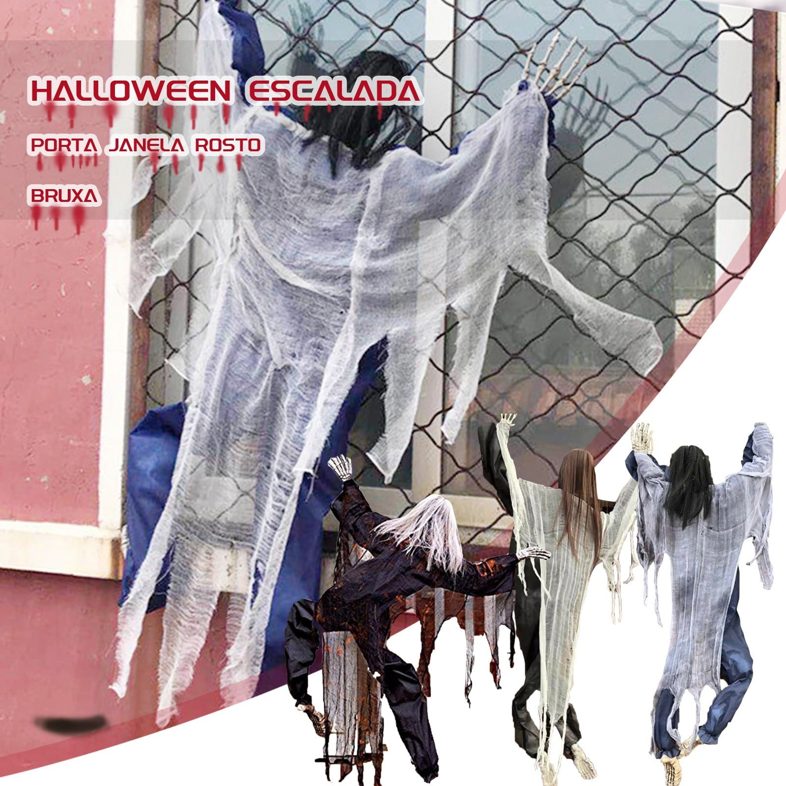 57.1Inch Halloween Wall-Climbing Ghost Prop Cloth+Resin Material Molded ...