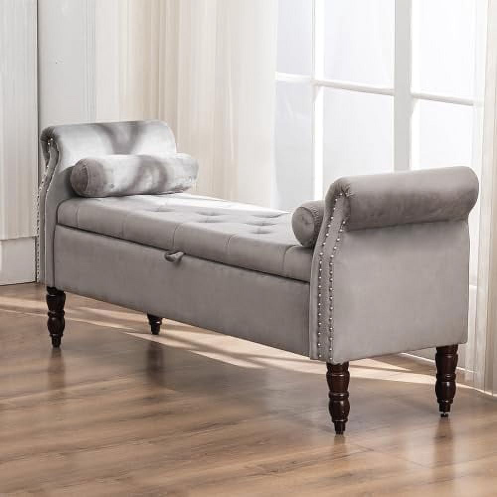 57" Ottoman Bench Bedroom Bench with Rolled Arms End of Bed Bench with ...