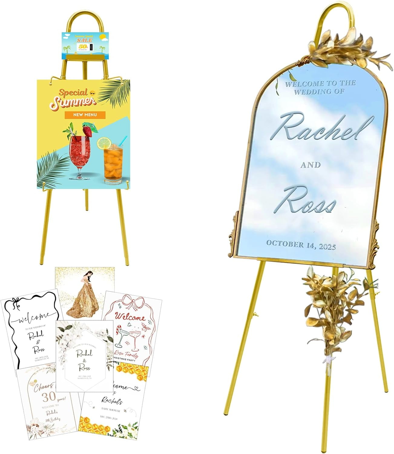 57"– 42" Height Adjustable Gold Easel Stand for Signs, Lockable at Any ...