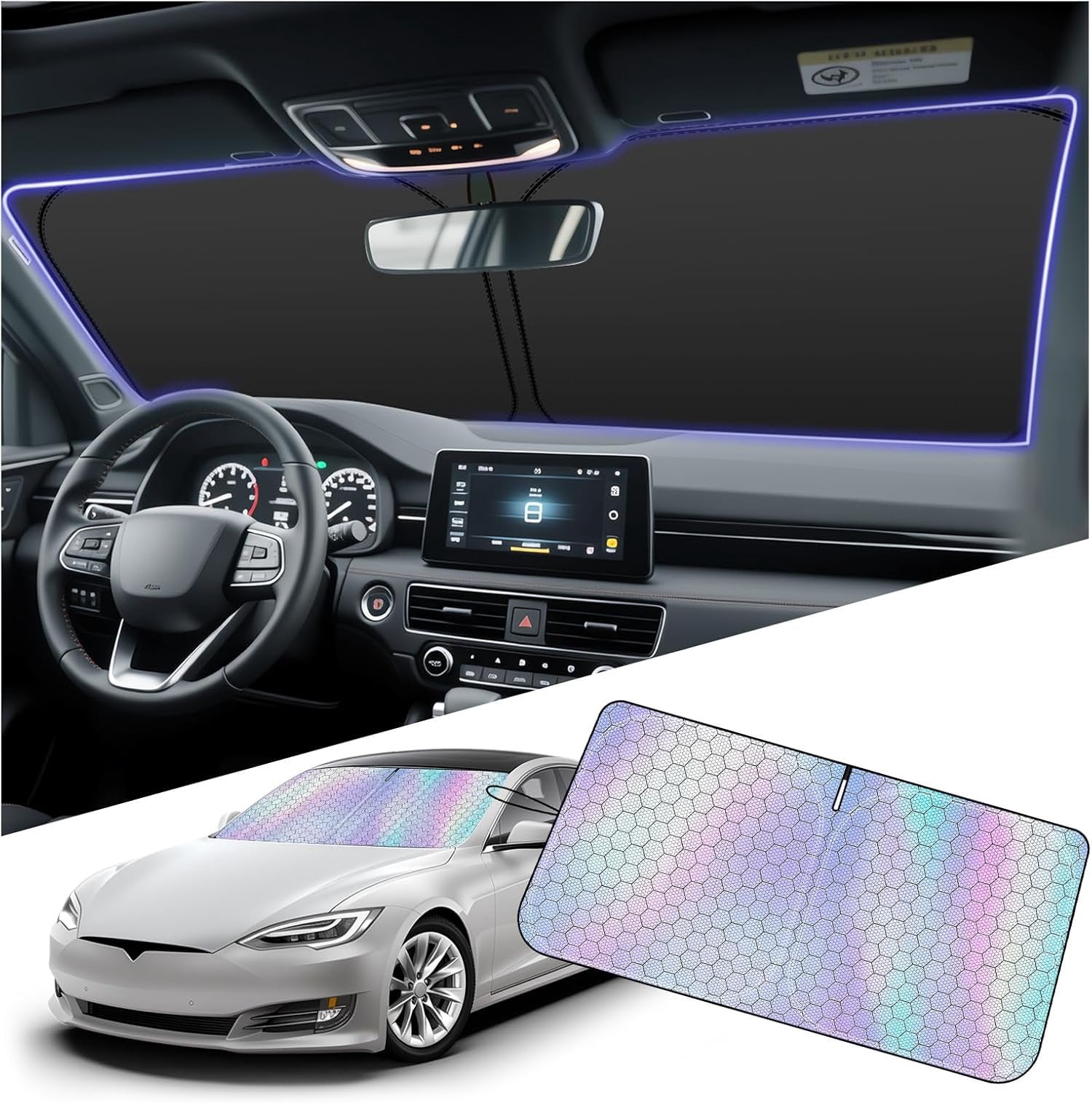 57.48"x32.68" Windshield Sun Shade,Foldable Sun Shade for Windshield ...
