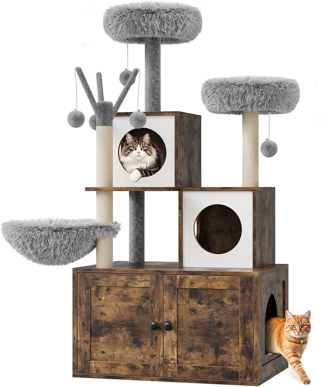 57.5-Inch Cat Tree with Litter Box Enclosure 2-in-1 Modern Cat Tower ...