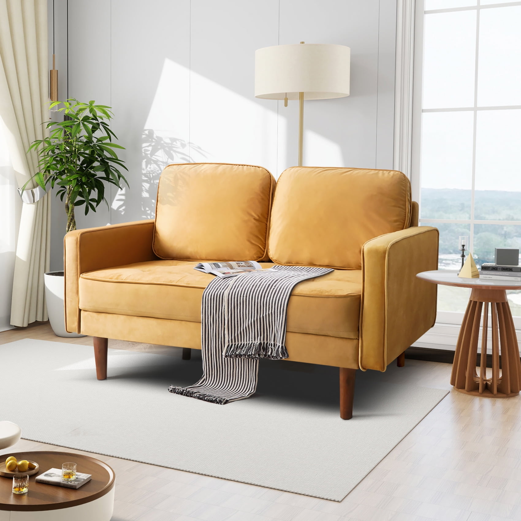 57.5" Loveseat Sofa, Mid Century Modern Love Seat Couches for Living ...