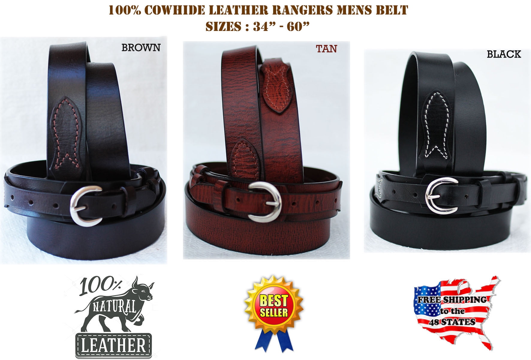 57-58 PRORIDER Mens Western LEATHER RANGER BELT 1-1/2" Tan 26Ranger09 ...