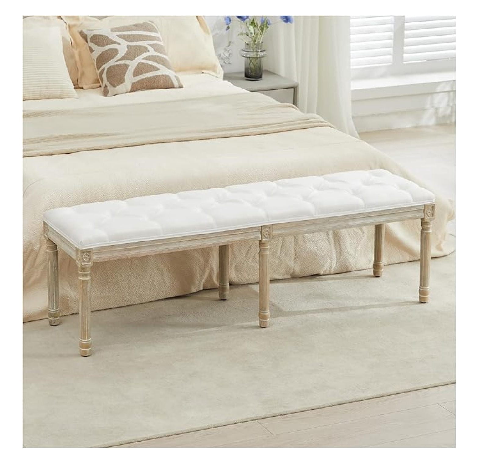 57.7" Linen Fabric End of Bed King Size, French Upholstered Tufted with ...