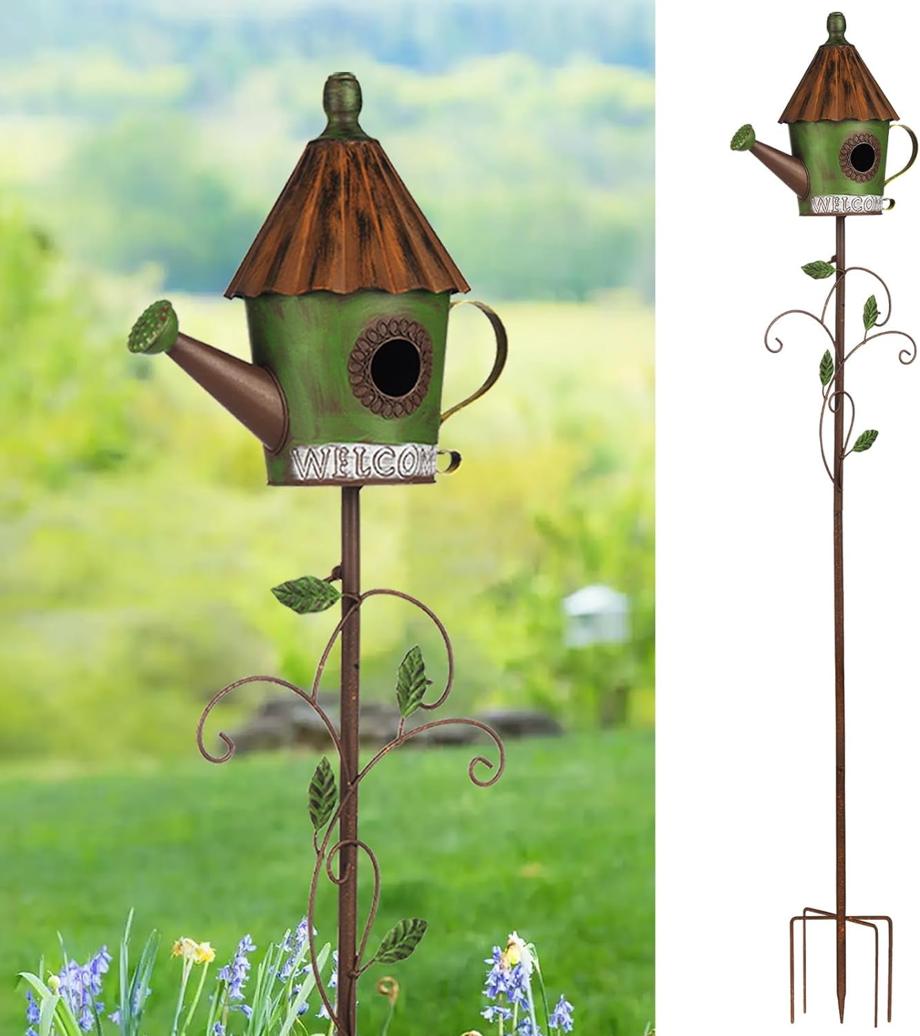 57” Bird Houses Stake for Outside, Metal Watering Can Birdhouse Garden ...