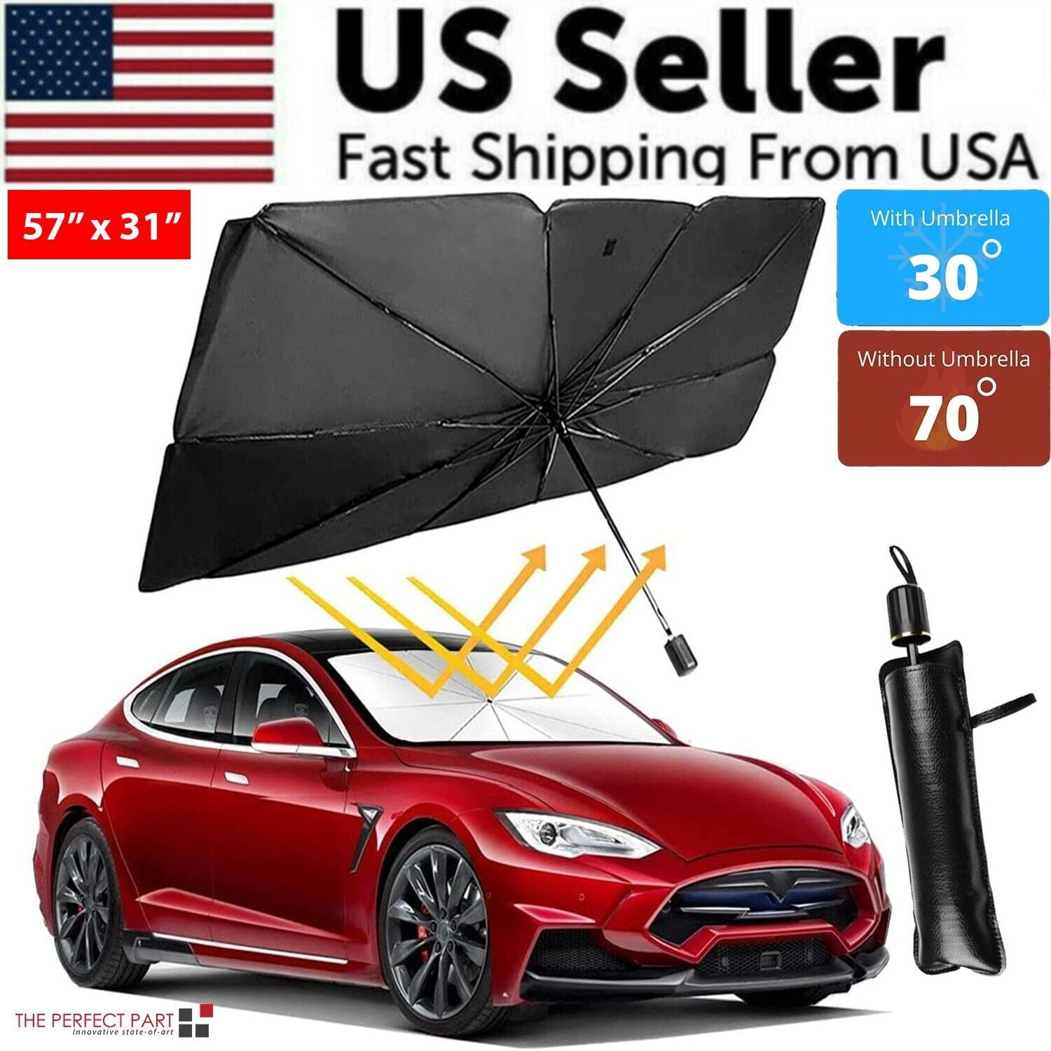 57" Car Windshield Sun Shade Foldable Umbrella Front Window Cover Visor ...
