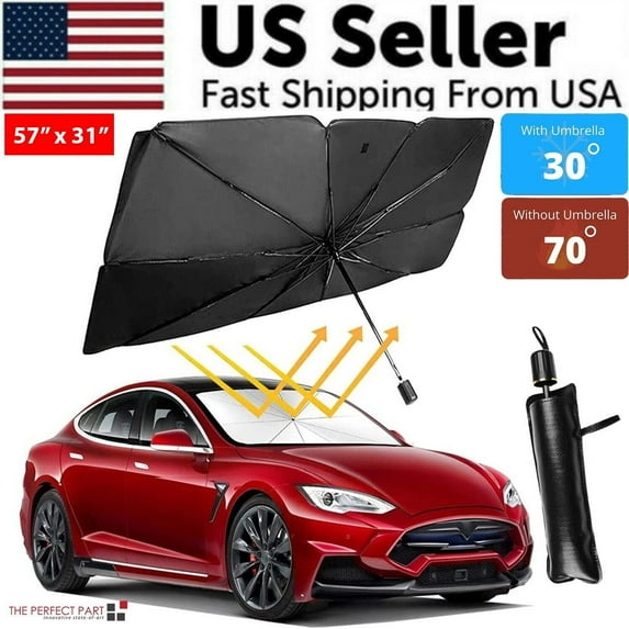 57" Car Windshield Sun Shade Foldable Umbrella Front Window Cover Visor ...