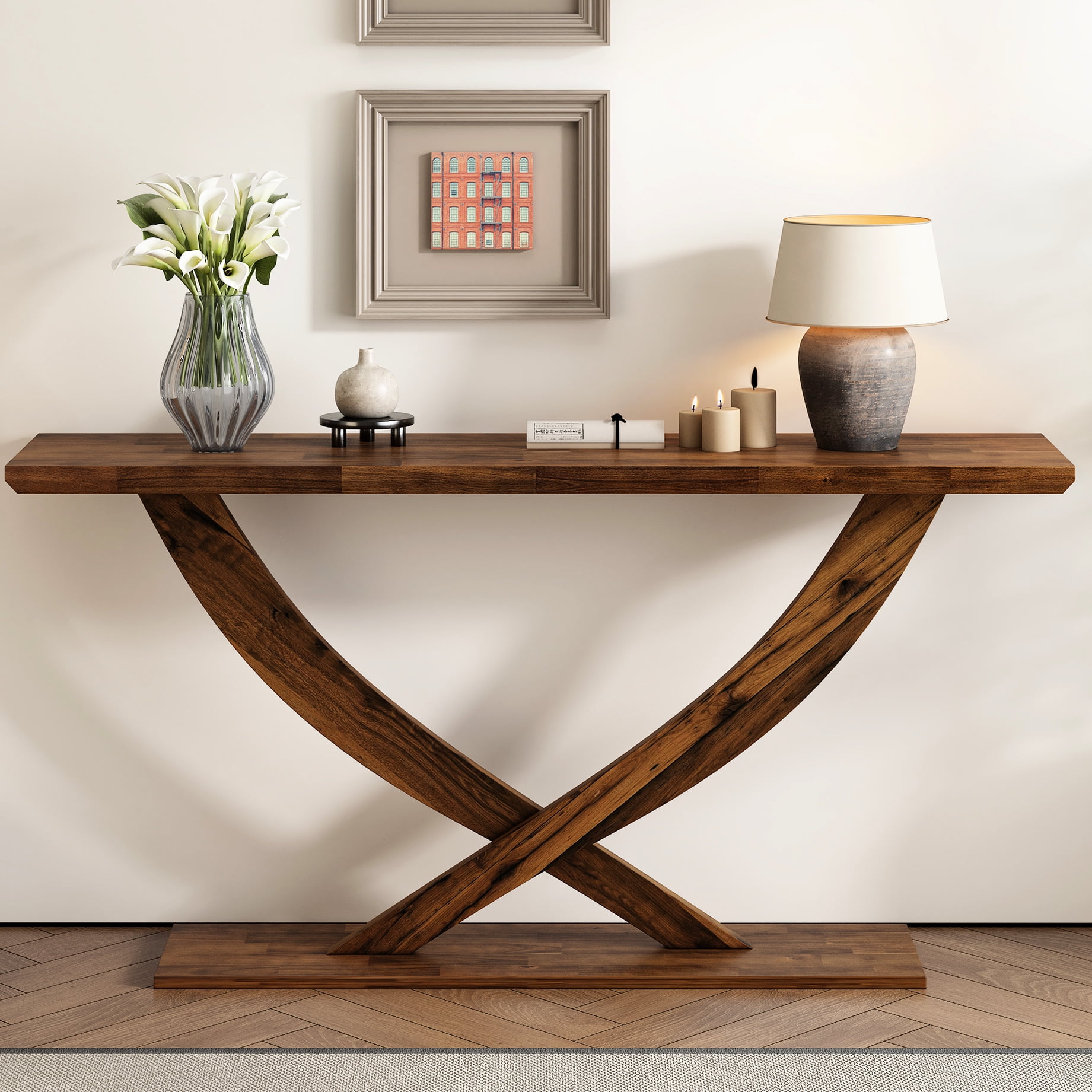 57" Console Table With Cross-leg Design, Spacious For Living Room And ...