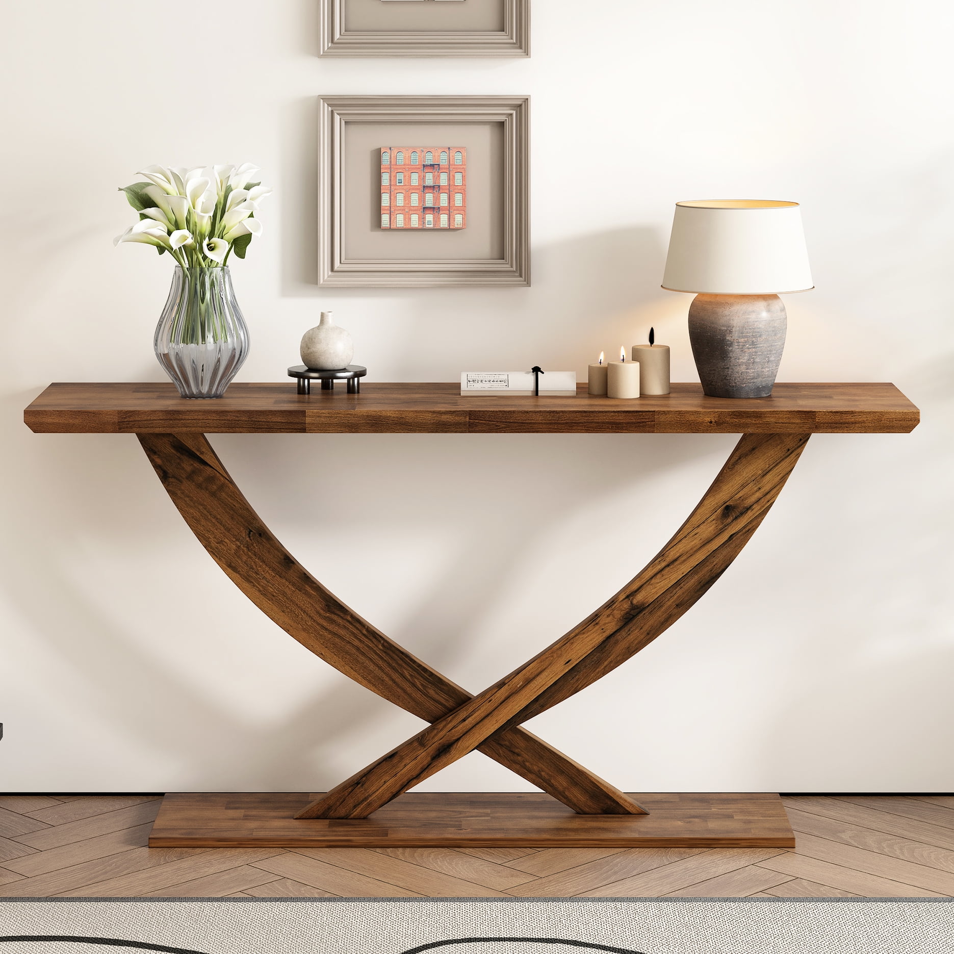 57" Console Table With Cross-leg Design, Spacious For Living Room And ...