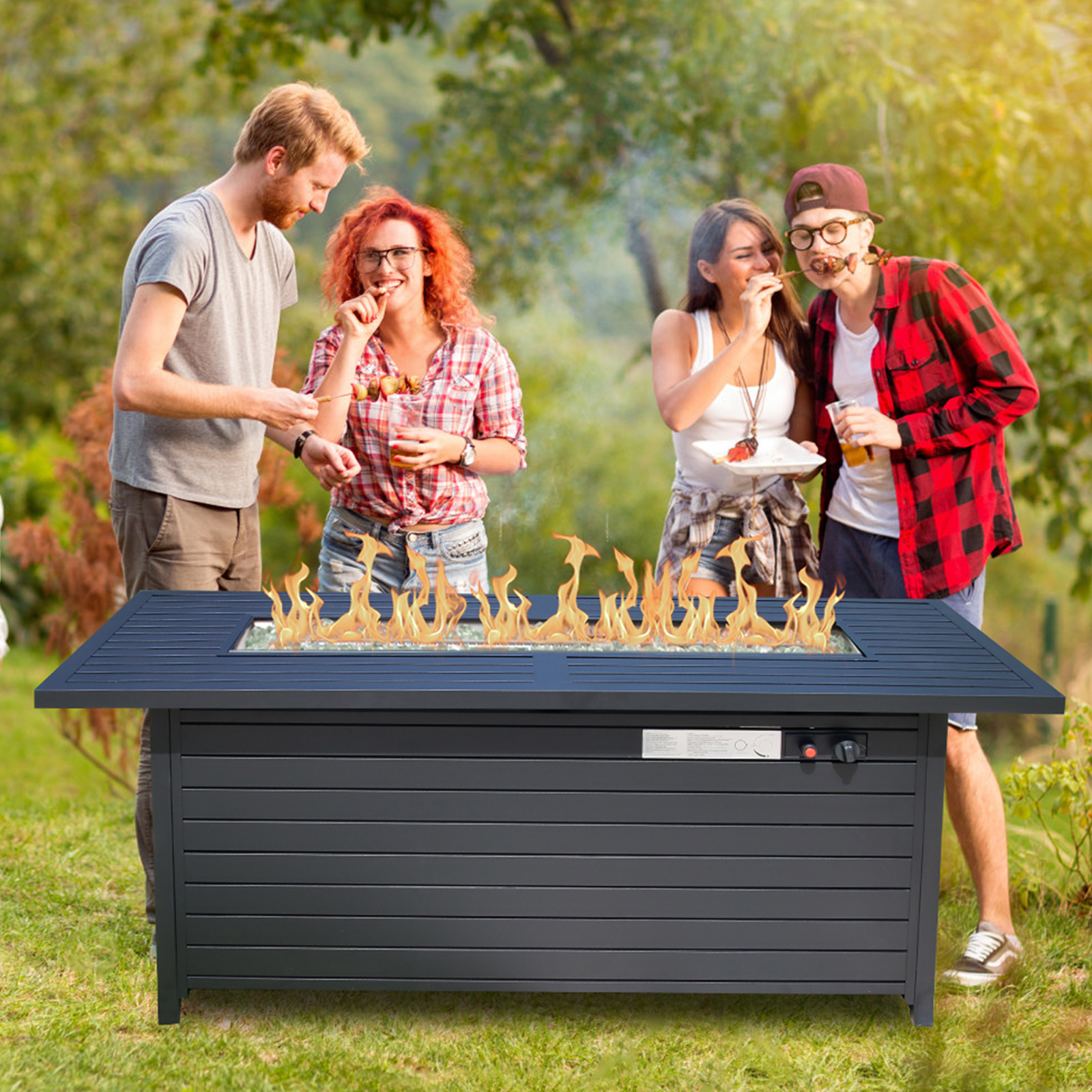 57" Gas FirePit Table 50000 BTU Rectangular Firepit Table for Outside ...