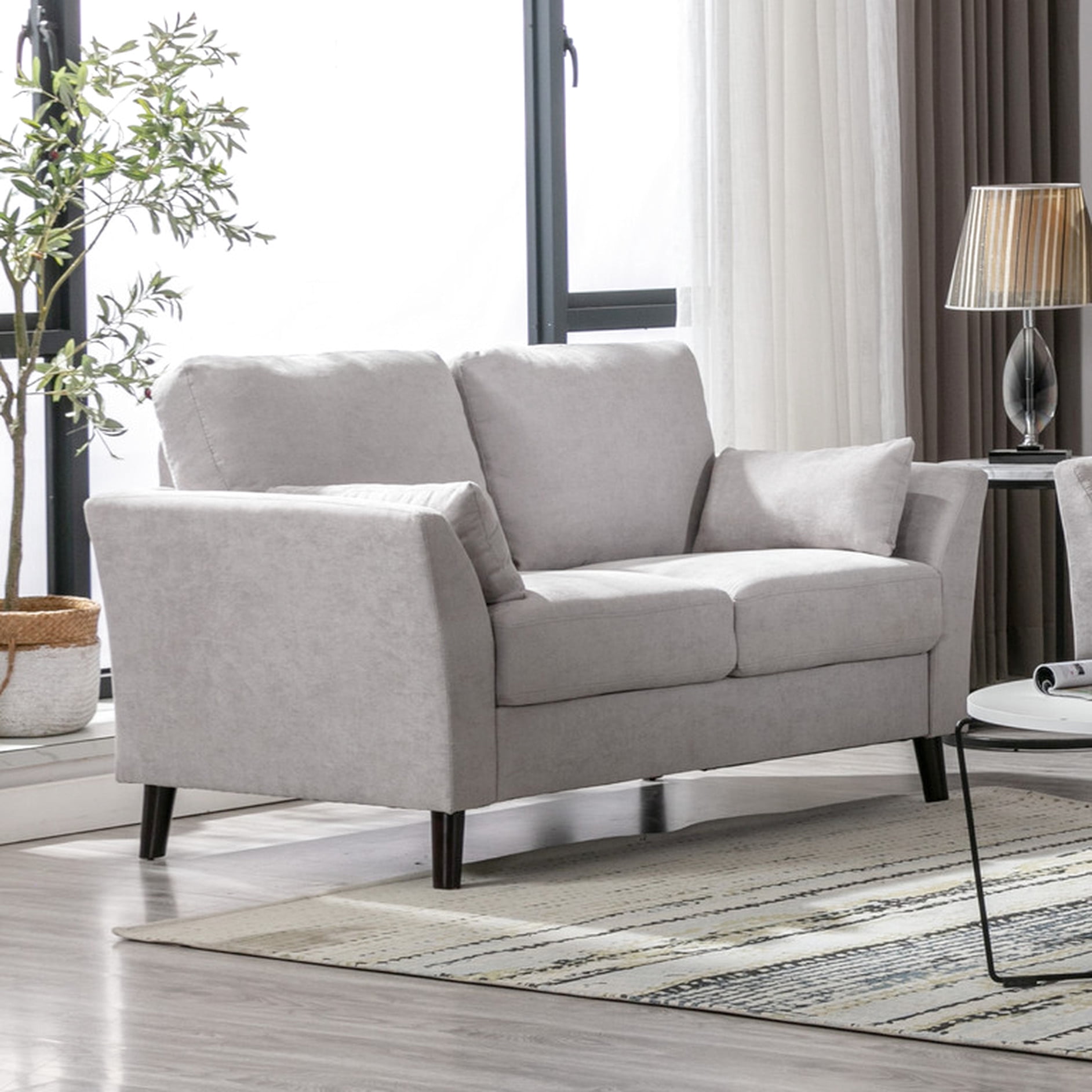 57" In Gray Fabric, 2 Accent Cushions, Pocket Coil Seat, 21.5" Seat D ...
