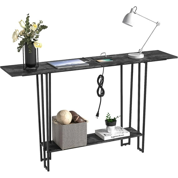 57-Inch Fluted Long Entryway Table, Tambour Waterfall Design Console ...