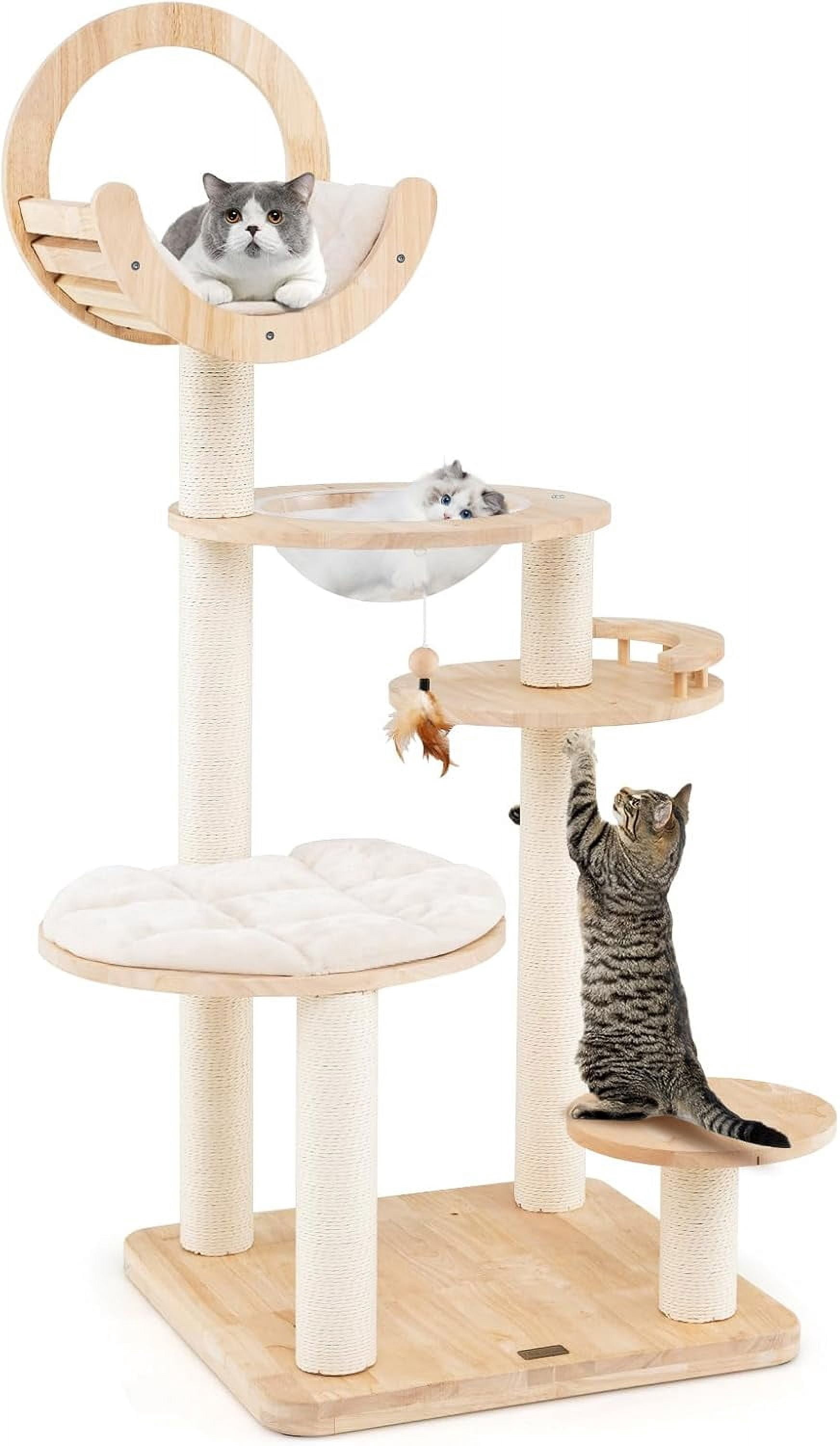 57 Inches Tall Wooden Cat Tree, Multi-Level Cat Tower with Scratching ...