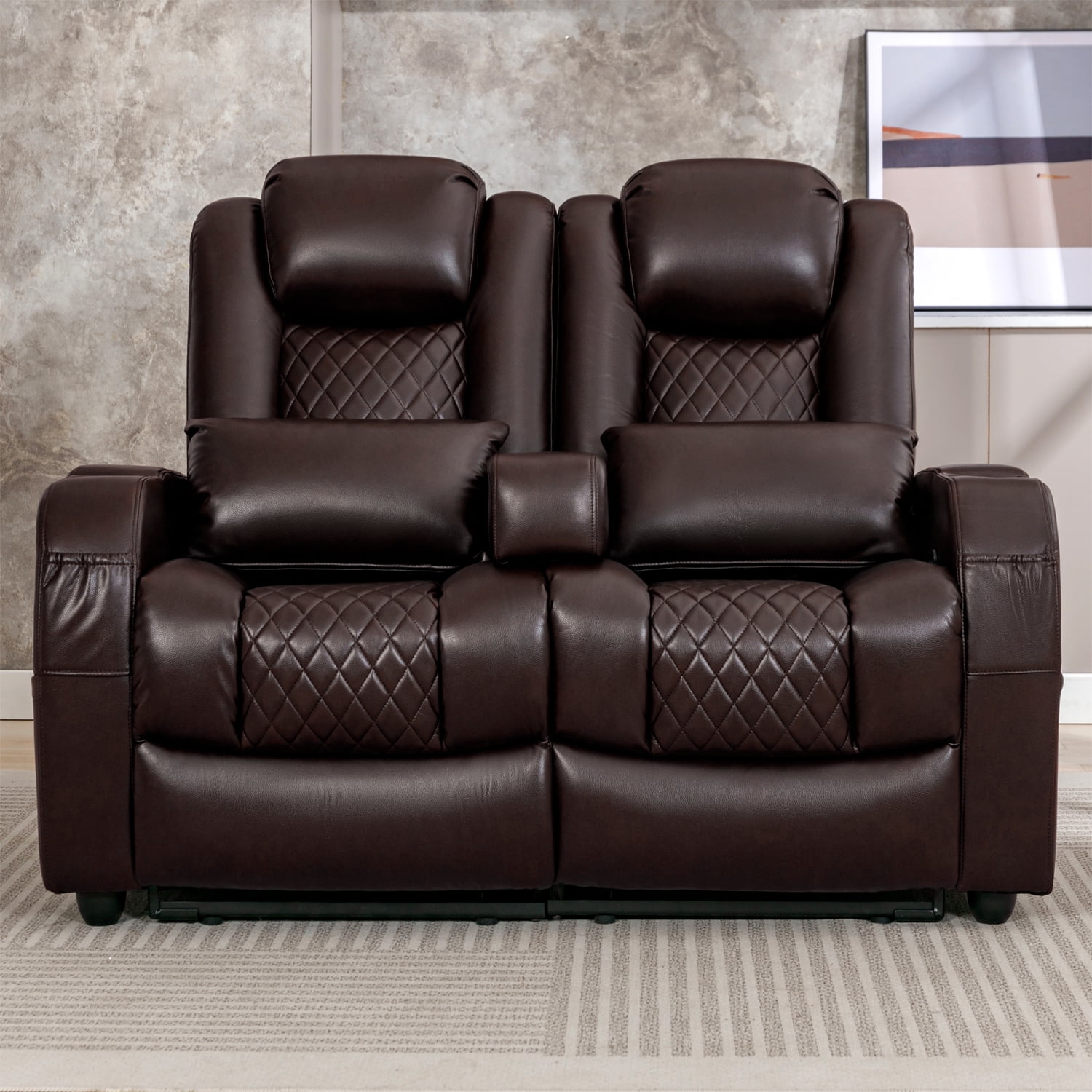 57" Loveseat Recliner, Recliner Sofa with 3 Cup Holders and 2 Pillows ...