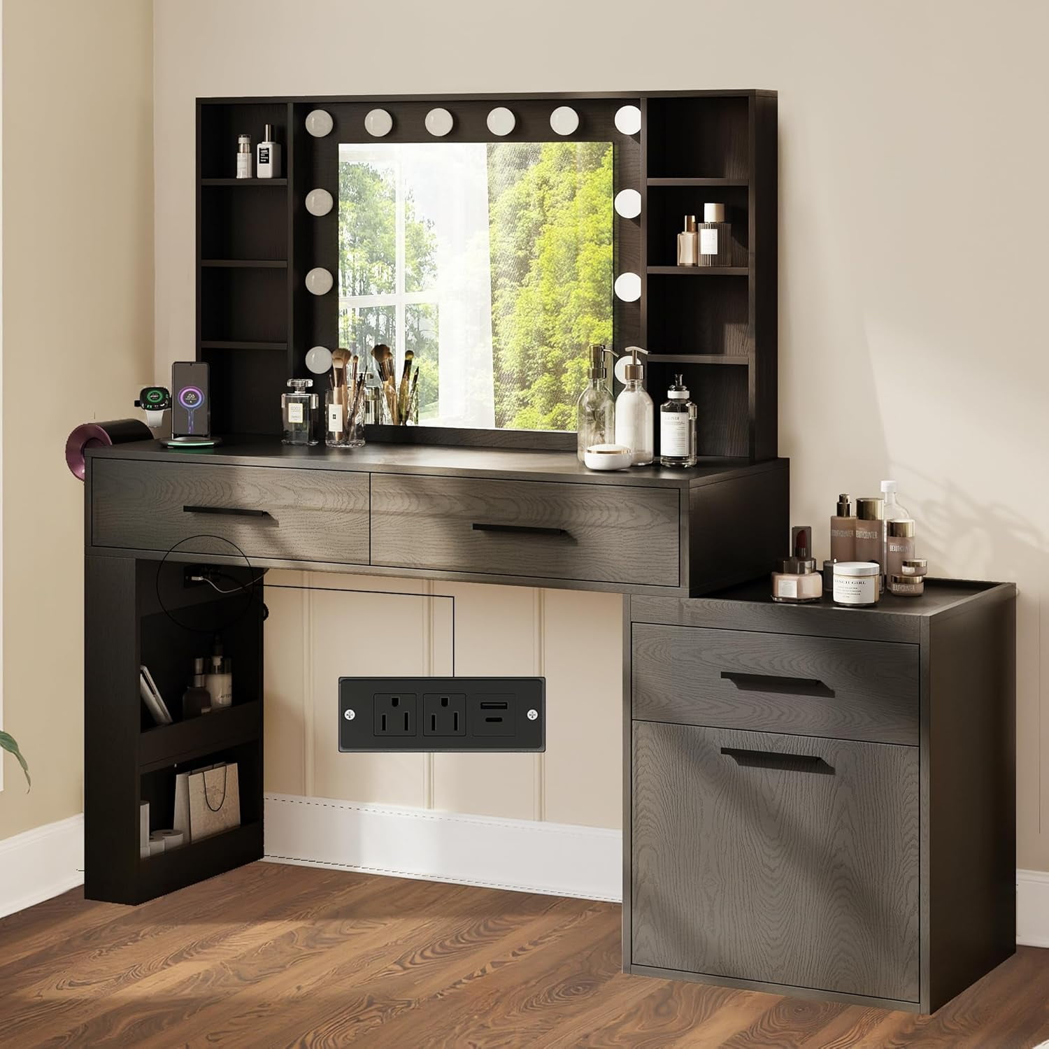 57" Makeup Vanity Desk with Mirror and Lights, 24”×19“ Mirror ...