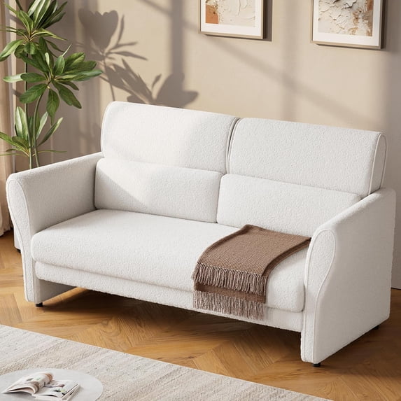 57" Modern Loveseat Sofa, Boucle Small Couch with High Backrest and ...