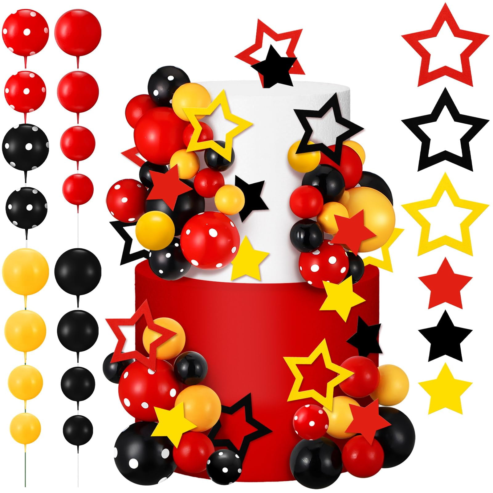 57 Pcs Black Red Yellow Ball Star KMC2Cake Topper Set Cartoon Cake ...