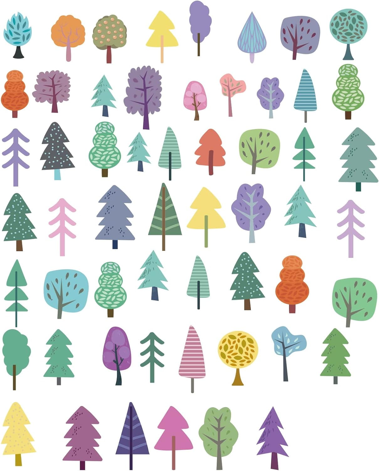 57 Pcs Colorful Trees Wall Stickers Peel and Stick Wall Decals ...