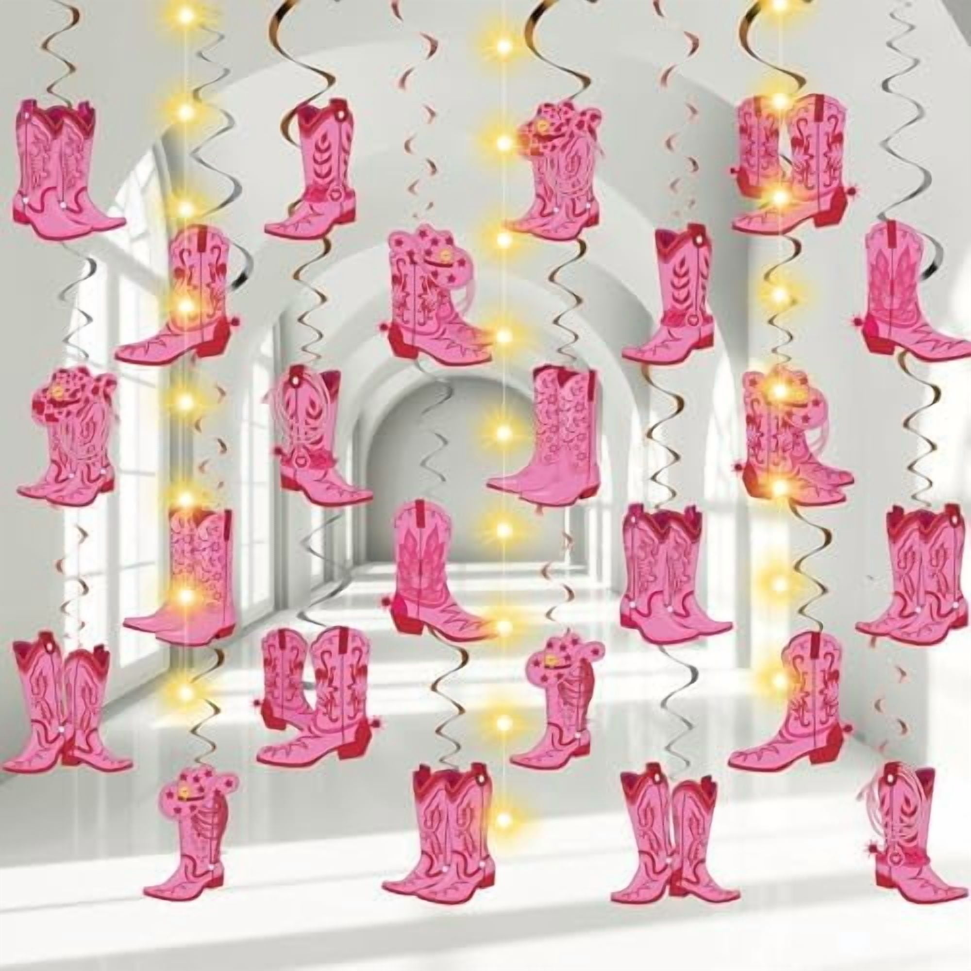 57 Pcs Cowgirl Party Decorations with LED Light Pink Boot Hanging ...