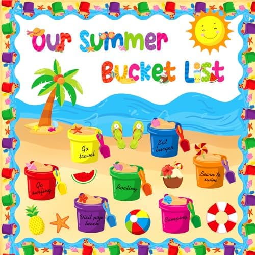 57 Pcs Summer Bulletin Board Decorations Set Our Summer Bucket List ...