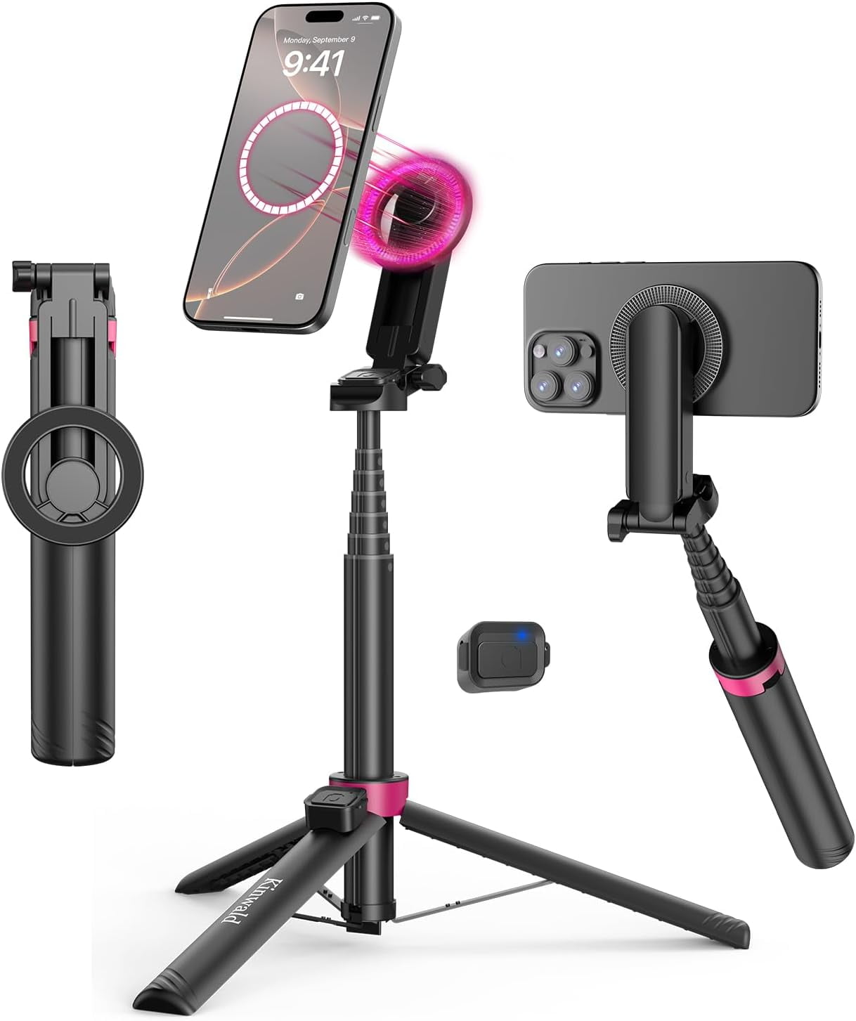 57" Phone Tripod Stand with Remote, Strong Magnetic Selfie Stick for ...