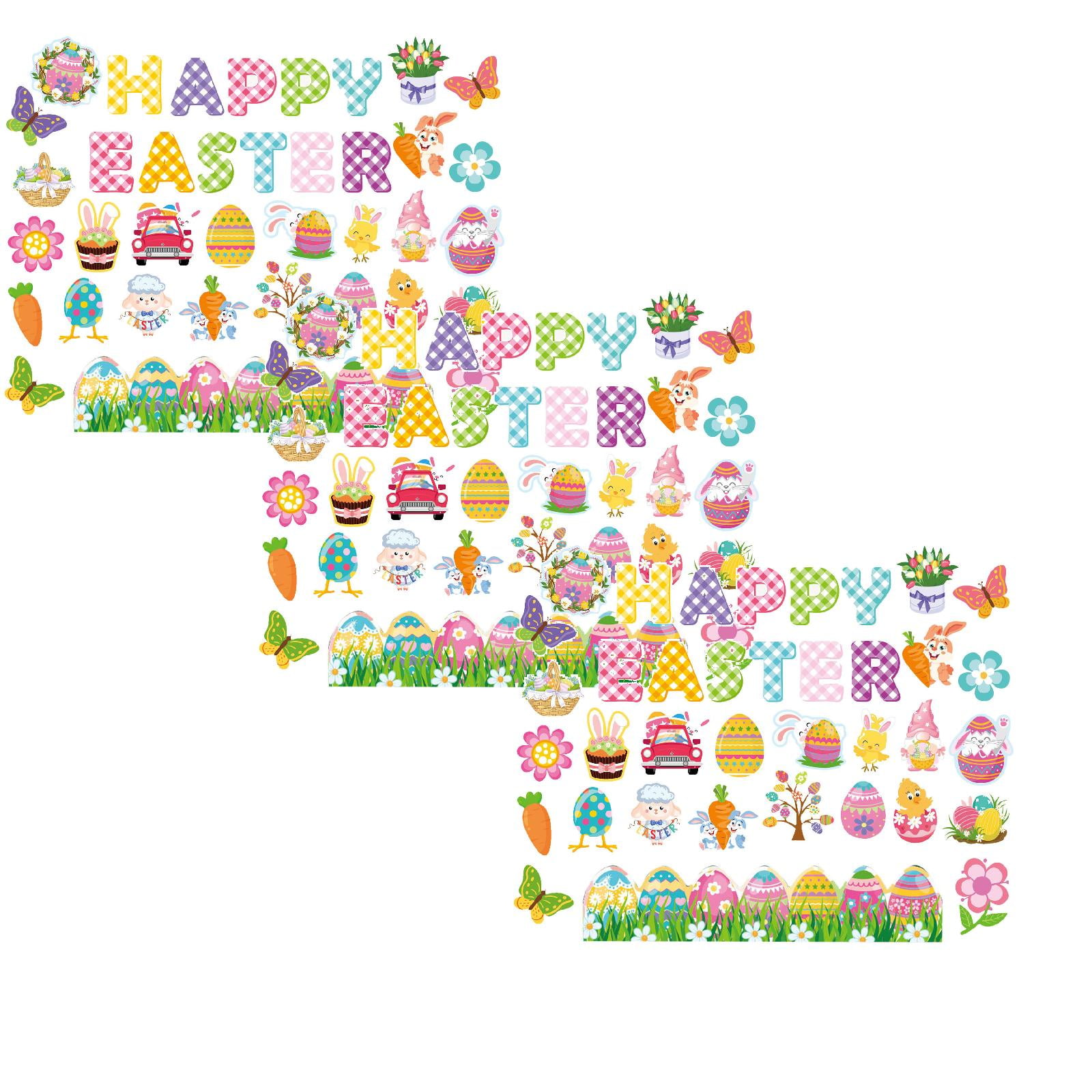 57 Piece Easter Wall Clings with Glue Dot,Bunny Decals for Room Decor ...